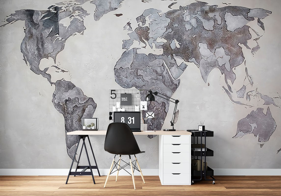 World Map Maps World Map Neutral Wallpaper Mural - Decorsmarket ...