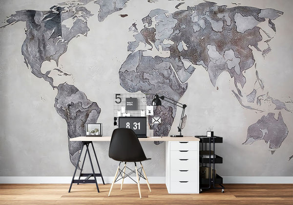 World Map Maps World Map Neutral Wallpaper Mural - Decorsmarket ...