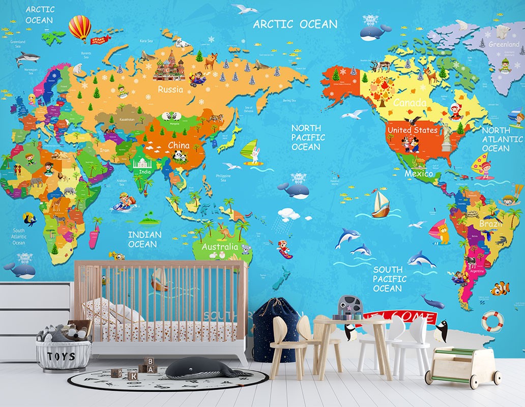 Wildlife Map Kids Kids Map Bright Wallpaper Mural - Decorsmarket ...