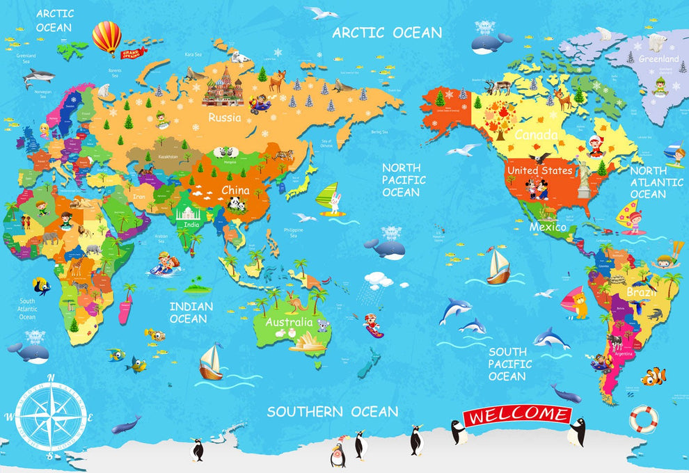 Wildlife Map Kids Kids Map Bright Wallpaper Mural - Decorsmarket ...