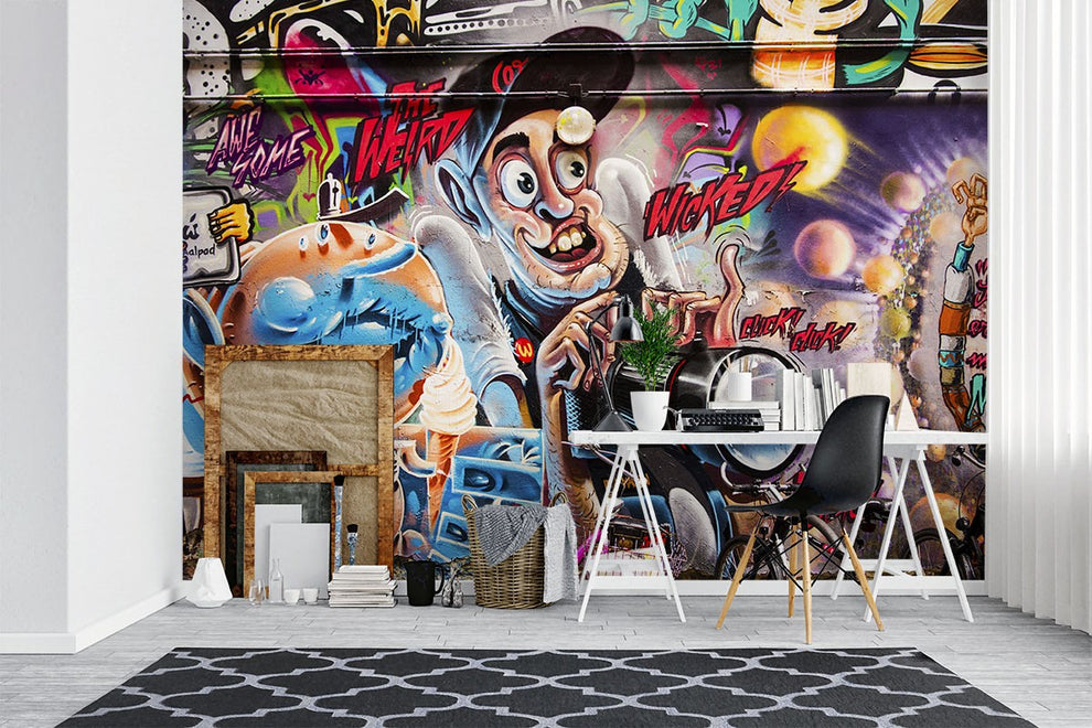 Cartoon Character Graffiti Multicolour Wallpaper Mural - Decorsmarket ...