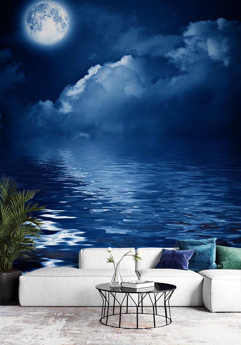 Moonlight Sea Nature Sky Blue Wallpaper Mural - Decorsmarket – DecorsMarket