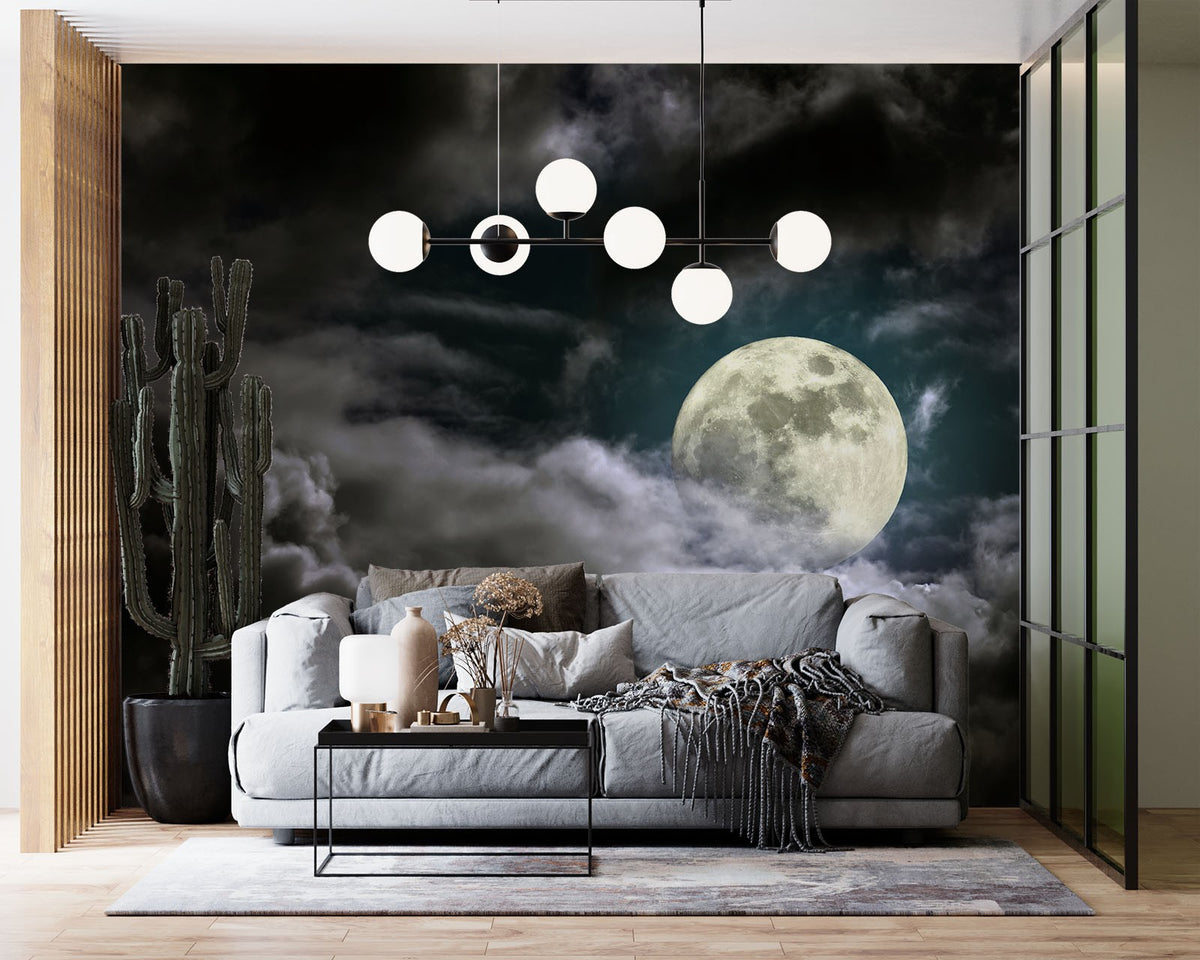 Moon Clouds Nature Sky Dark Wallpaper Mural - Decorsmarket – DecorsMarket