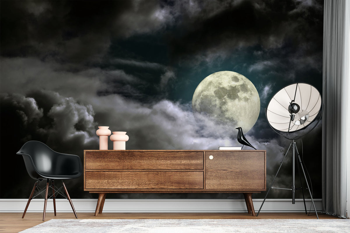 Moon Clouds Nature Sky Dark Wallpaper Mural - Decorsmarket – DecorsMarket