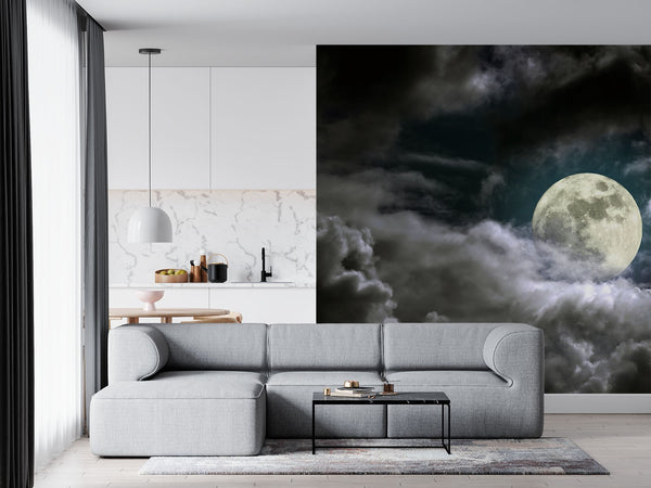 Moon Clouds Nature Sky Dark Wallpaper Mural - Decorsmarket – DecorsMarket