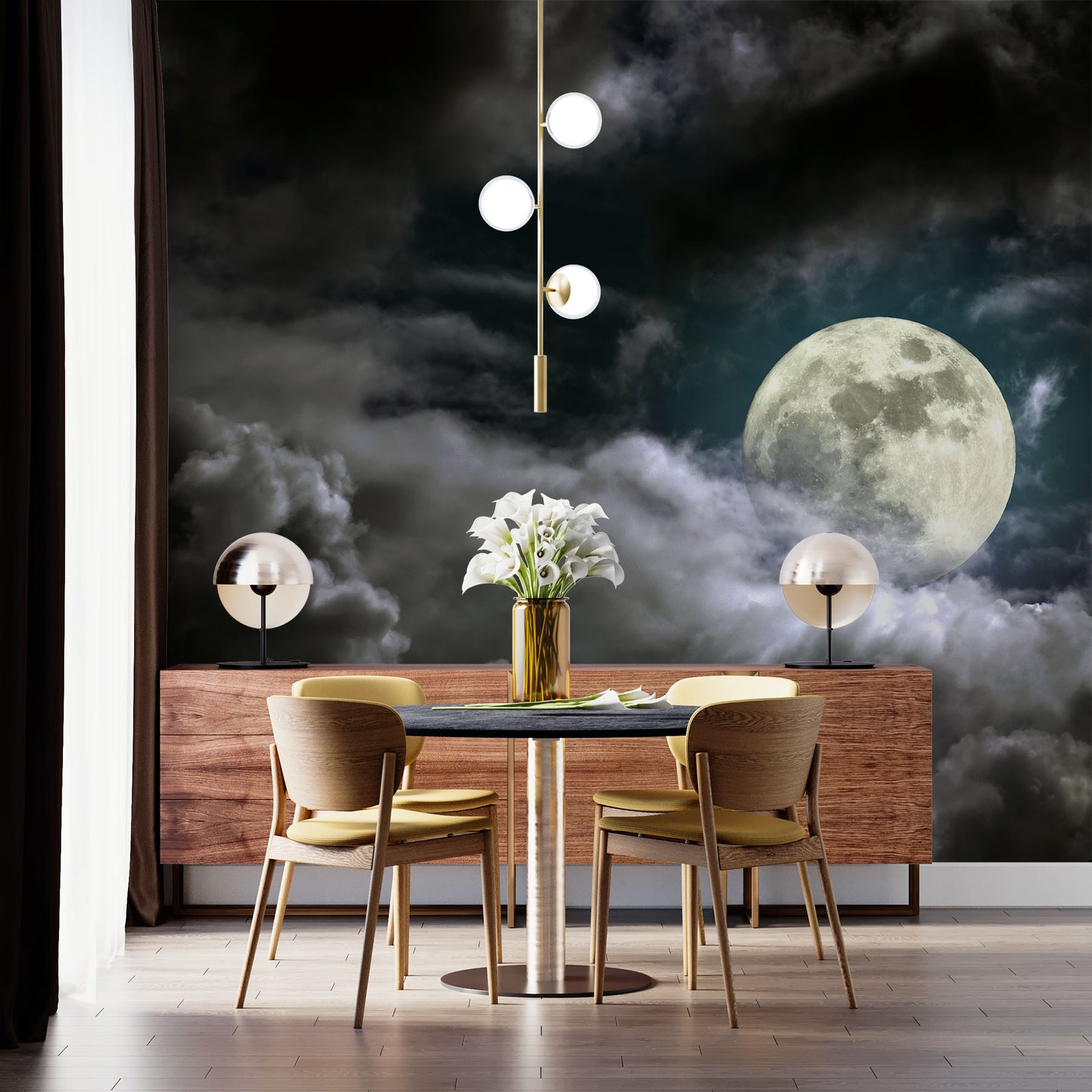 Moon Clouds Nature Sky Dark Wallpaper Mural - Decorsmarket – DecorsMarket
