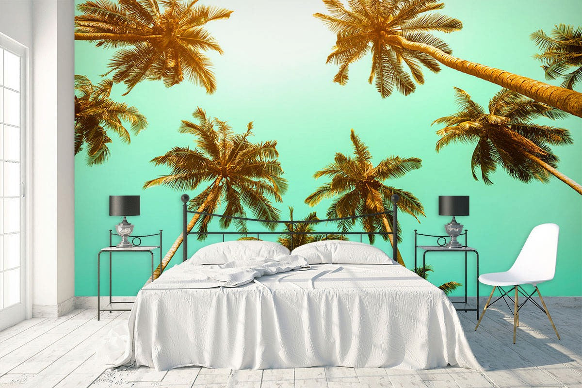 Coconut Tree Beach Palm Tree Green Wallpaper Mural - Decorsmarket ...