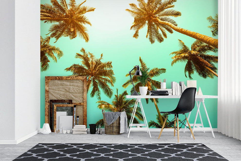 Coconut Tree Beach Palm Tree Green Wallpaper Mural - Decorsmarket ...