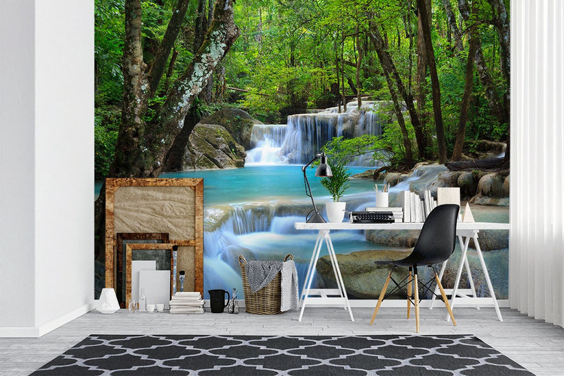 Waterfall Forest Nature Green Wallpaper Mural - Decorsmarket – DecorsMarket