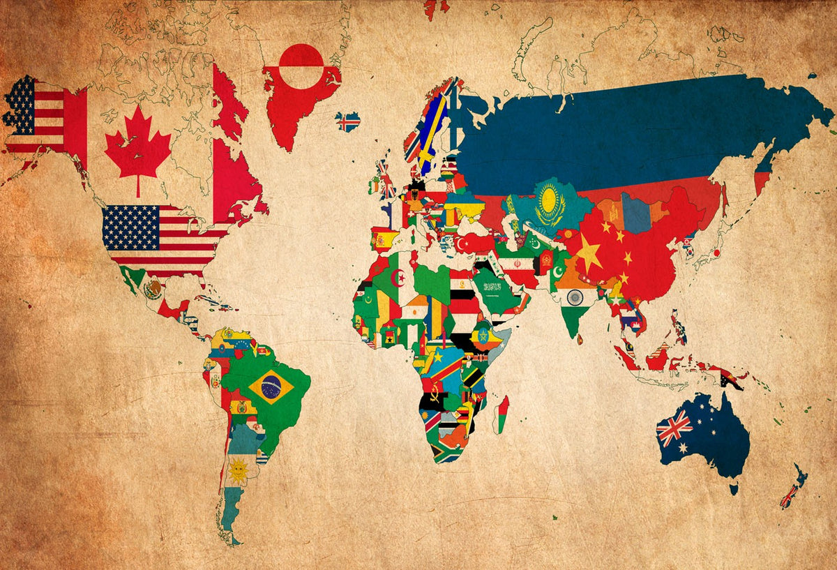 Flag Map Maps Flags Brown Wallpaper Mural - Decorsmarket – DecorsMarket