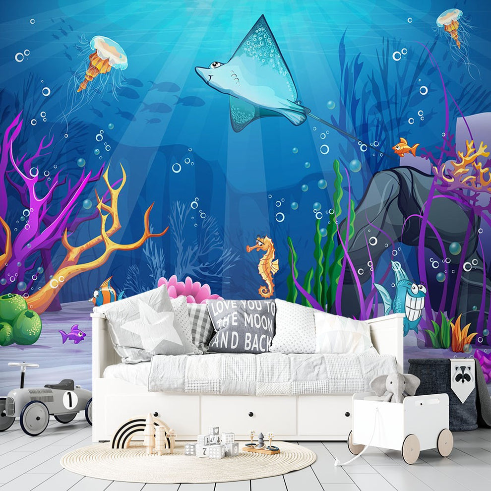 Sea ??Creatures Kids Animal Blue Wallpaper Mural - Decorsmarket ...