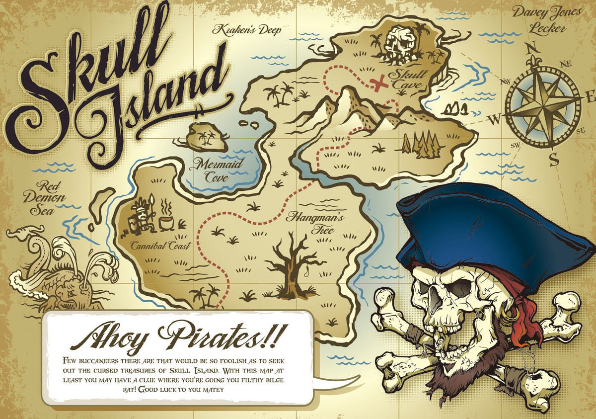 Treasure Map Kids Fantasy Brown Wallpaper Mural - Decorsmarket ...