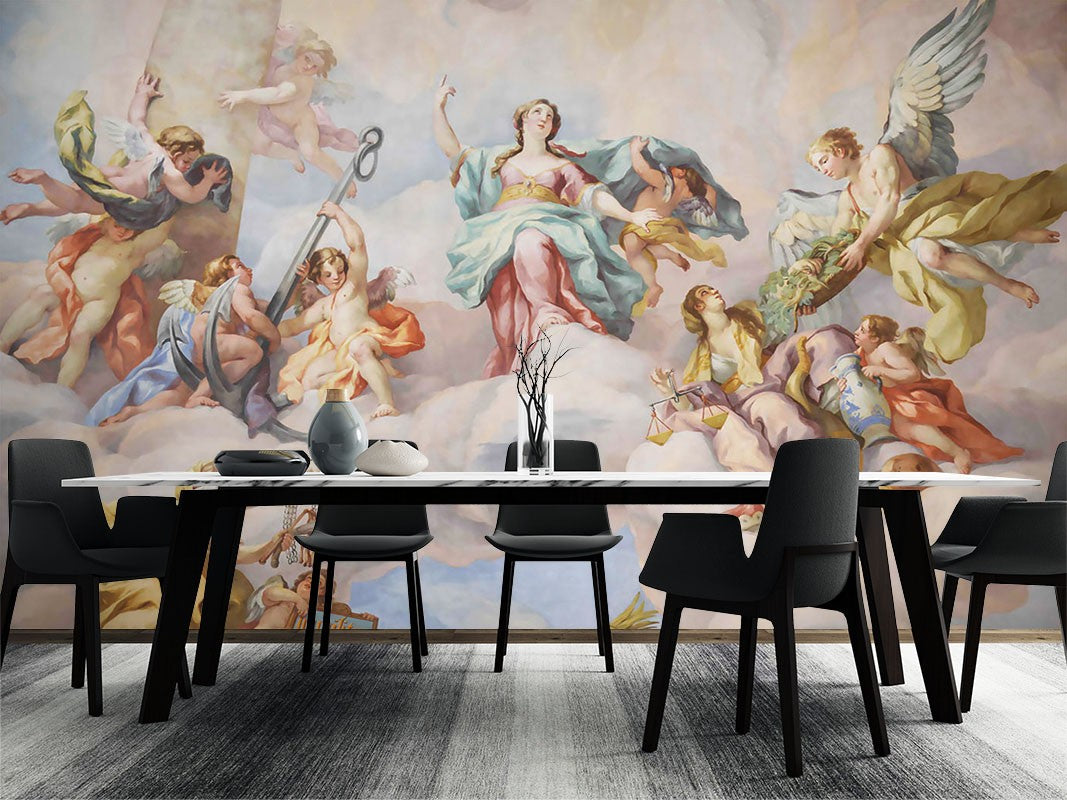 Angels Art Religious Multicolour Wallpaper Mural - Decorsmarket ...