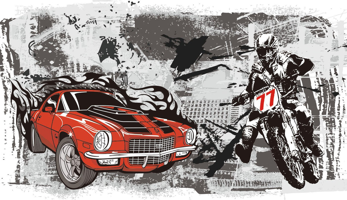 Racing Car Art Pop Art Black Wallpaper Mural - Decorsmarket – DecorsMarket