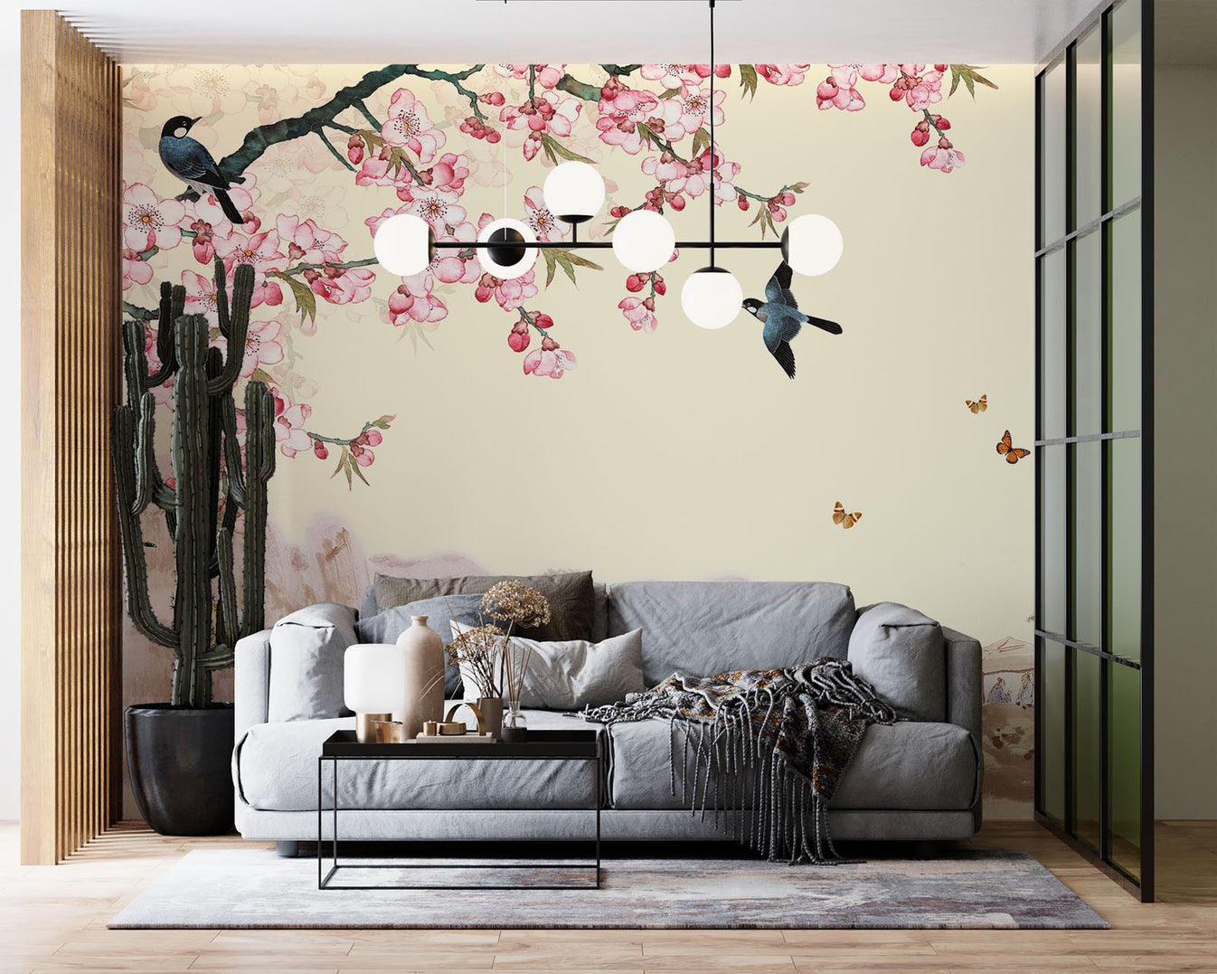 Magpie Floral Flowers Pink Wallpaper Mural - Decorsmarket – DecorsMarket