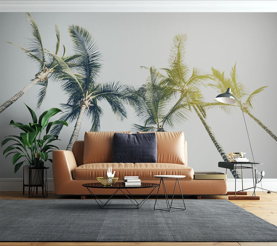 Coconut Tree Floral Leaves Green Wallpaper Mural - Decorsmarket ...