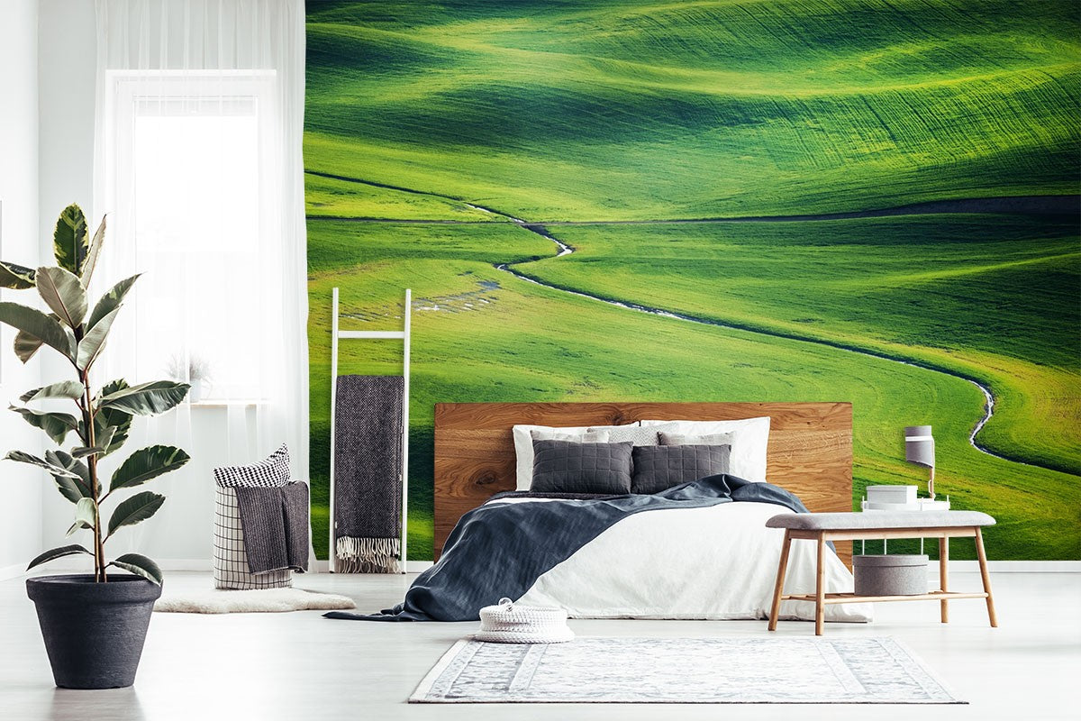 Prairie Nature Grass Green Wallpaper Mural - Decorsmarket – DecorsMarket