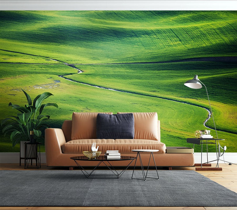 Prairie Nature Grass Green Wallpaper Mural - Decorsmarket – DecorsMarket