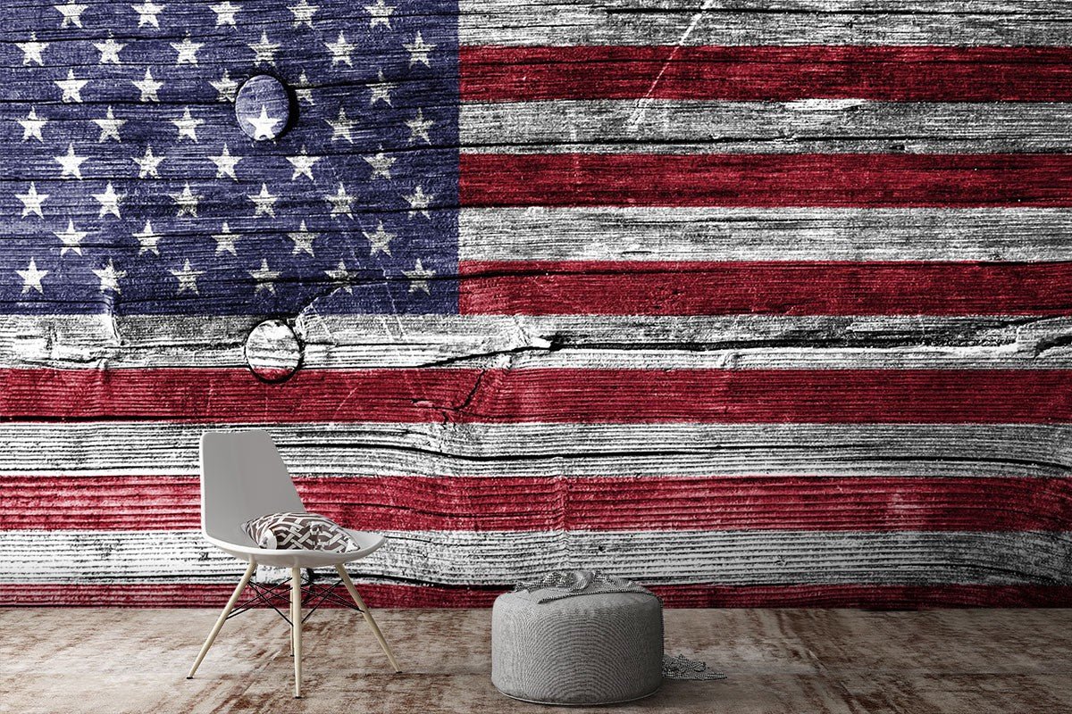 American Flag Texture Wood Multicolour Wallpaper Mural - Decorsmarket ...