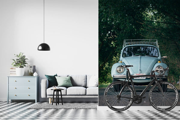German Car Vehicle Vintage Car Blue Wallpaper Mural - Decorsmarket ...