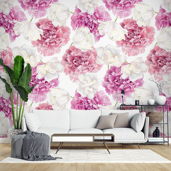 Floral Pattern Dutch Flowers Pink Wallpaper Mural - Decorsmarket ...