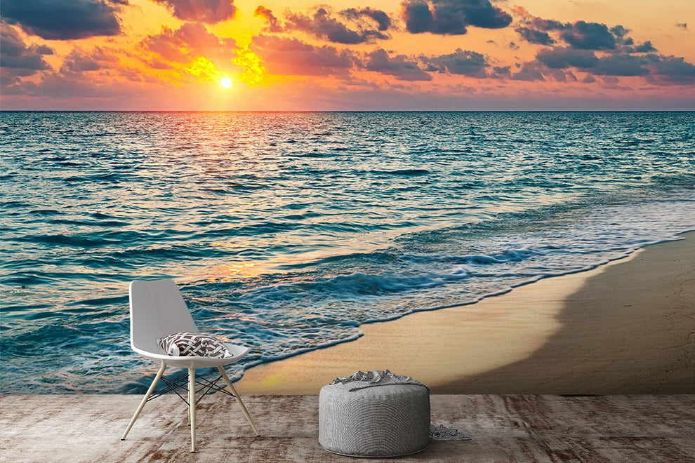 Horizon Sea Beach Sunset Gold Wallpaper Mural - Decorsmarket – DecorsMarket