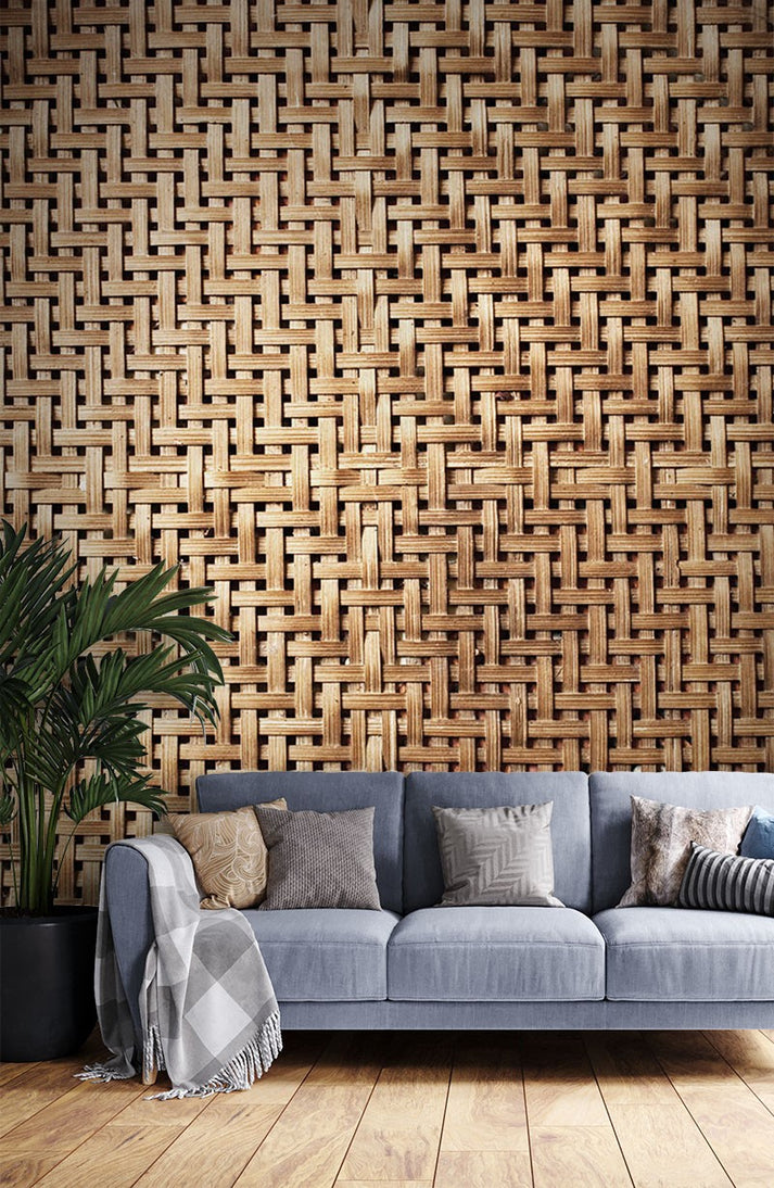 Rattan Pattern Texture Wood Brown Wallpaper Mural - Decorsmarket ...