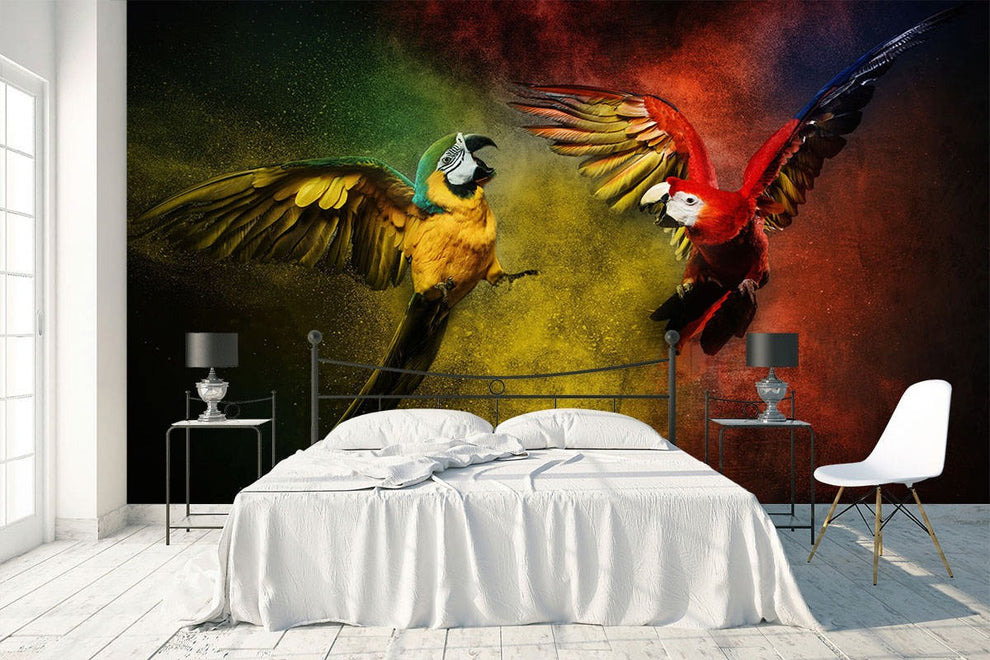 Parrot Flying Animals Birds Black Wallpaper Mural - Decorsmarket ...