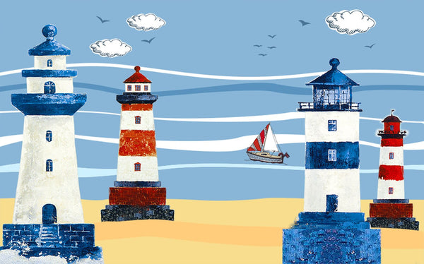 Lighthouse Kids Fantasy Blue Wallpaper Mural - Decorsmarket – DecorsMarket