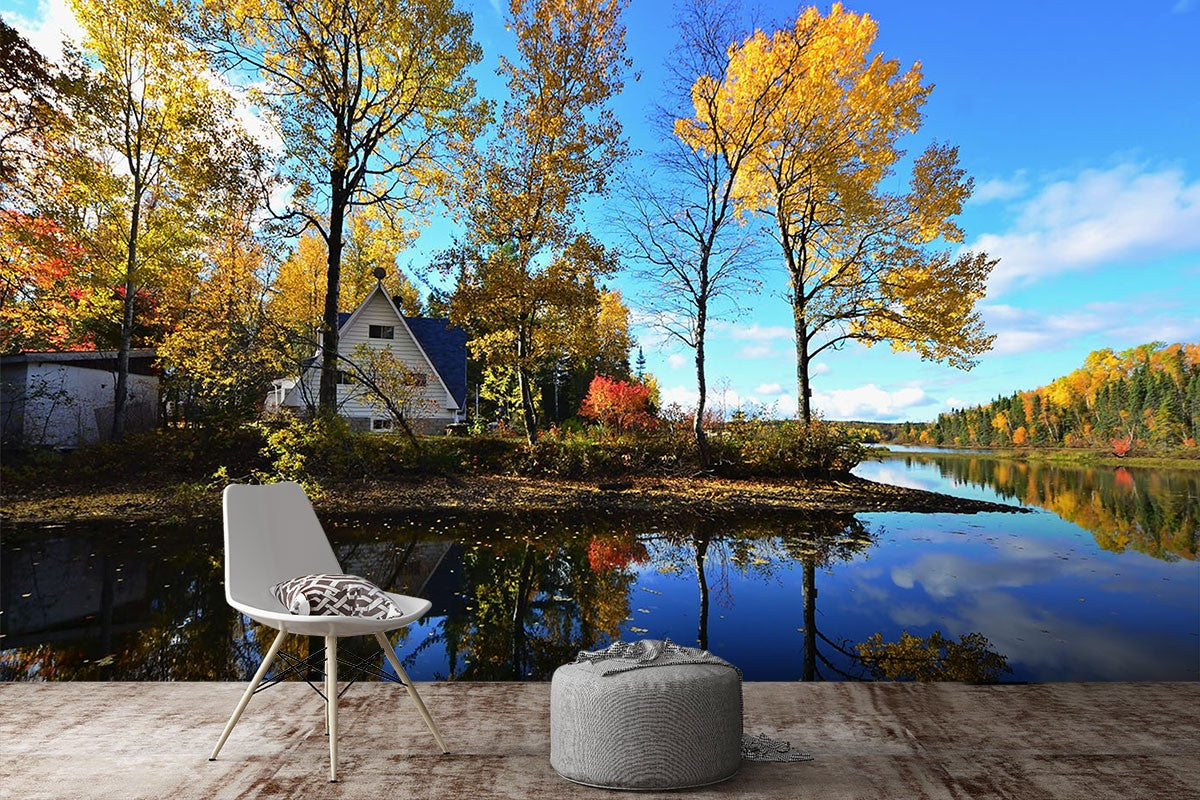 Lake House Nature Rivers Lakes Blue Wallpaper Mural - Decorsmarket ...