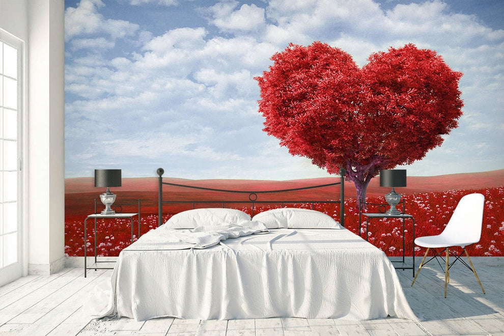 Hearty Tree Forest Plant Red Wallpaper Mural - Decorsmarket – DecorsMarket