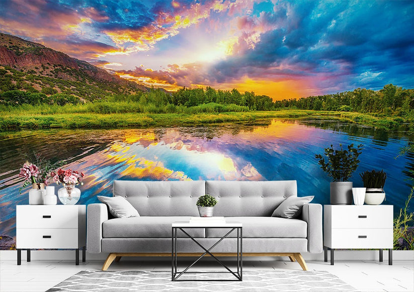 Lake Sky Nature Rivers Lakes Blue Wallpaper Mural - Decorsmarket ...