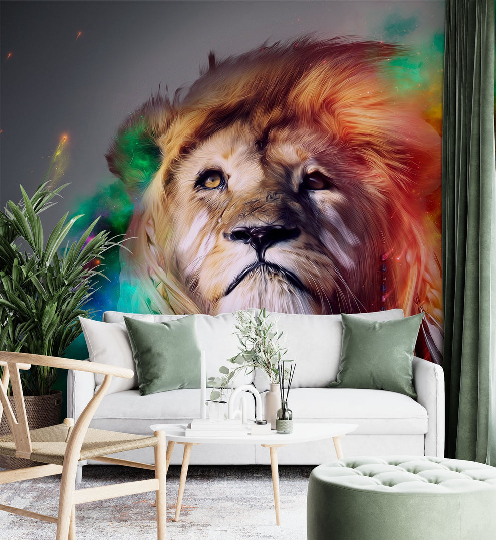 Lion Wild Animals Yellow Wallpaper Mural - Decorsmarket – DecorsMarket