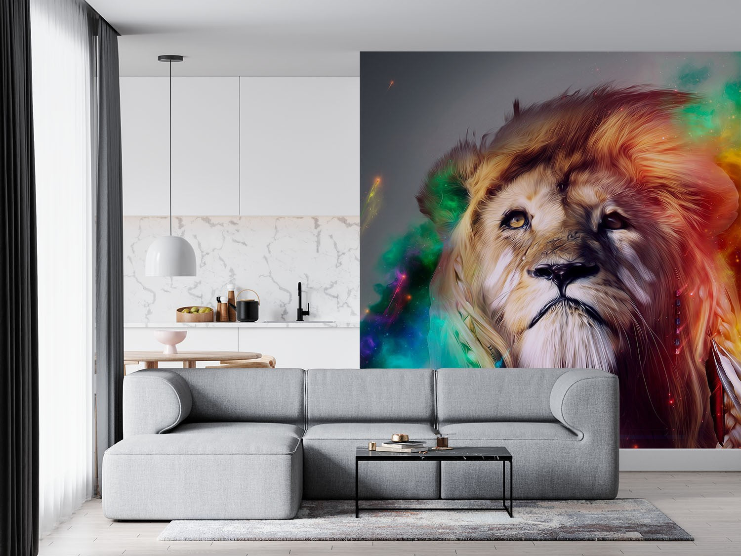 Lion Wild Animals Yellow Wallpaper Mural - Decorsmarket – DecorsMarket