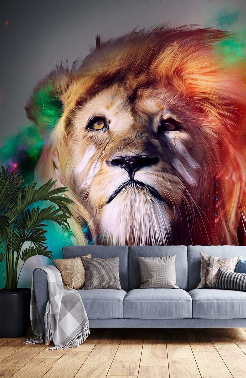 Lion Wild Animals Yellow Wallpaper Mural - Decorsmarket – DecorsMarket