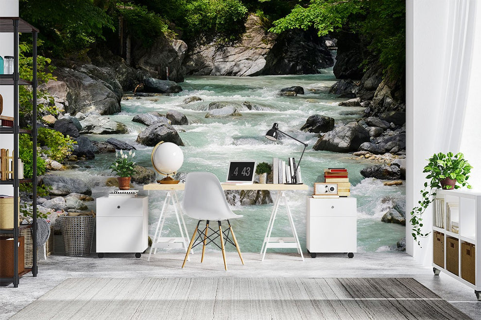 River Rock Nature Rivers Green Wallpaper Mural - Decorsmarket ...