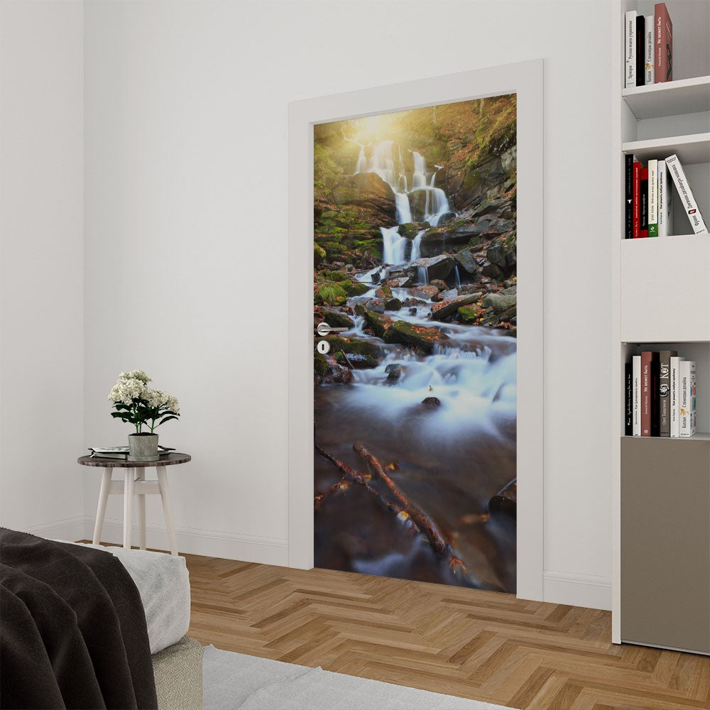 Waterfall Rocks Nature Waterfall Brown Custom Door Wrap Decal ...