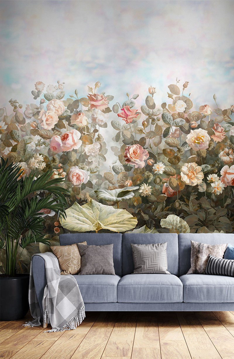 Roses Floral Flowers Pink Wallpaper Mural - Decorsmarket – DecorsMarket