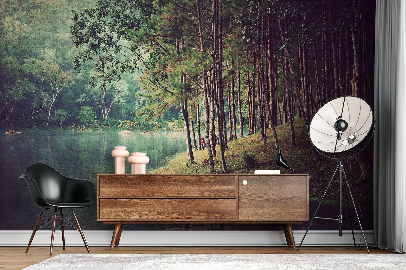 Calm River Nature Rivers & Lakes Green Wallpaper Mural - Decorsmarket ...