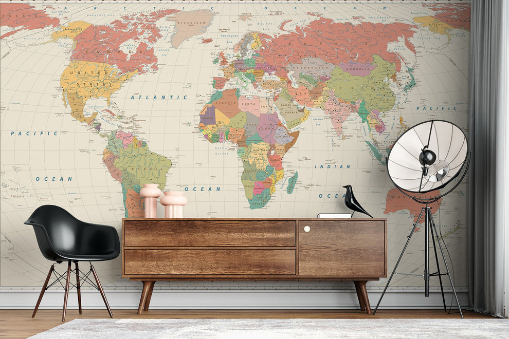 Color Country World Map Colorful Wallpaper Mural - Decorsmarket ...