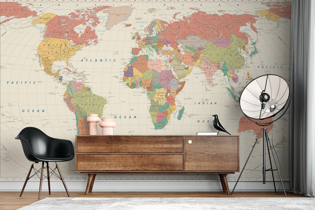 Color Country World Map Colorful Wallpaper Mural - Decorsmarket ...
