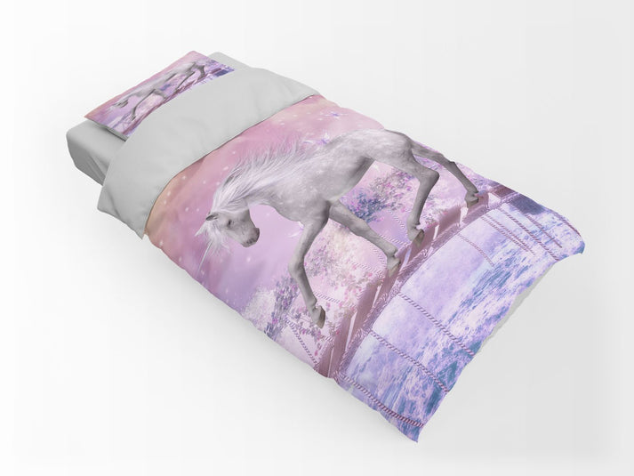 Unicorn Bridge Kids Fantasy Pink Duvet Cover Set – DecorsMarket