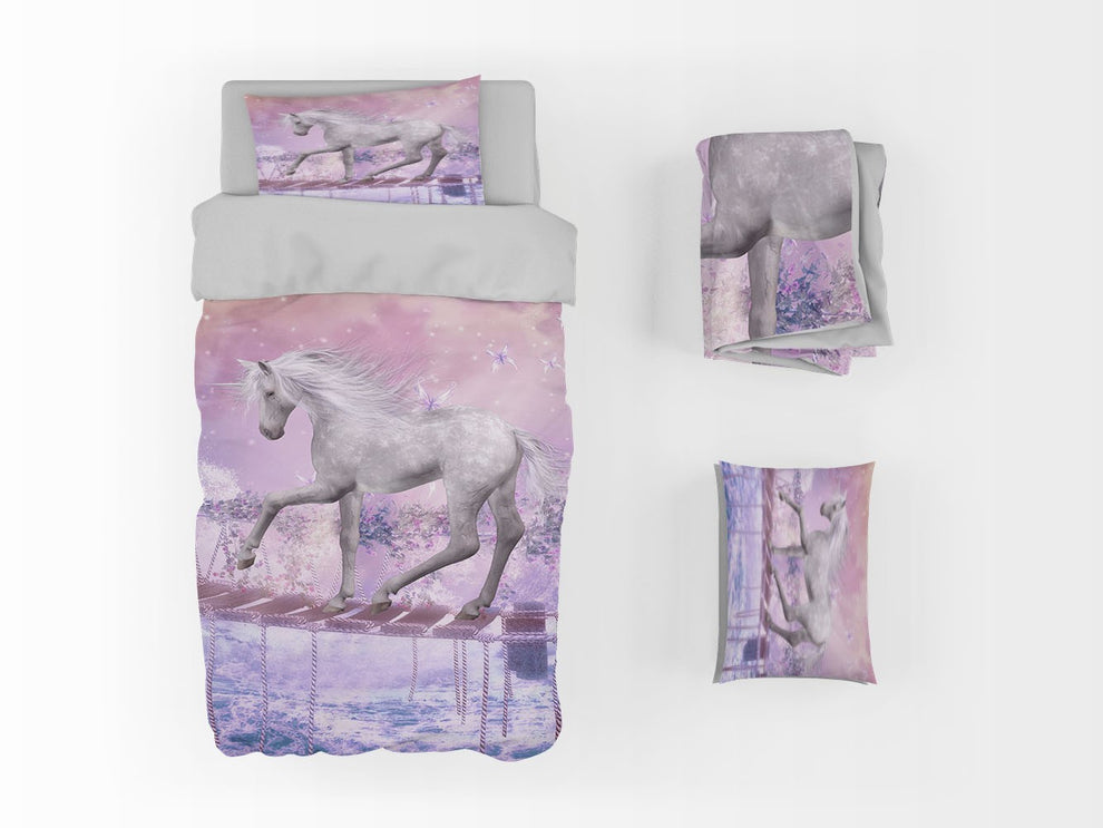 Unicorn Bridge Kids Fantasy Pink Duvet Cover Set – DecorsMarket