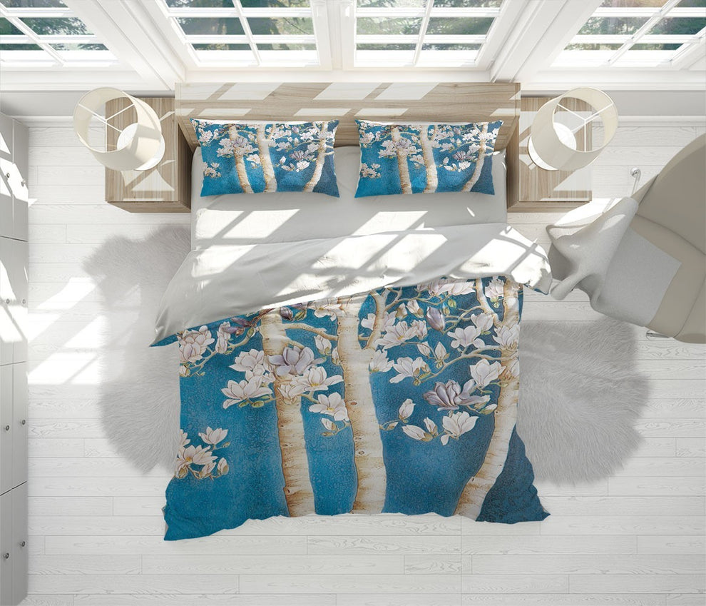 Magnolia Bloom Art Chinoiserie Blue Duvet Cover Set – DecorsMarket