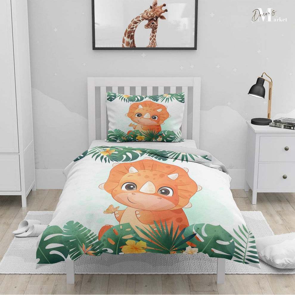 Baby Dinosaur Dance Kids Cartoon Green Duvet Cover Set – DecorsMarket