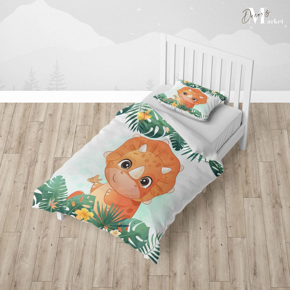 Baby Dinosaur Dance Kids Cartoon Green Duvet Cover Set – DecorsMarket