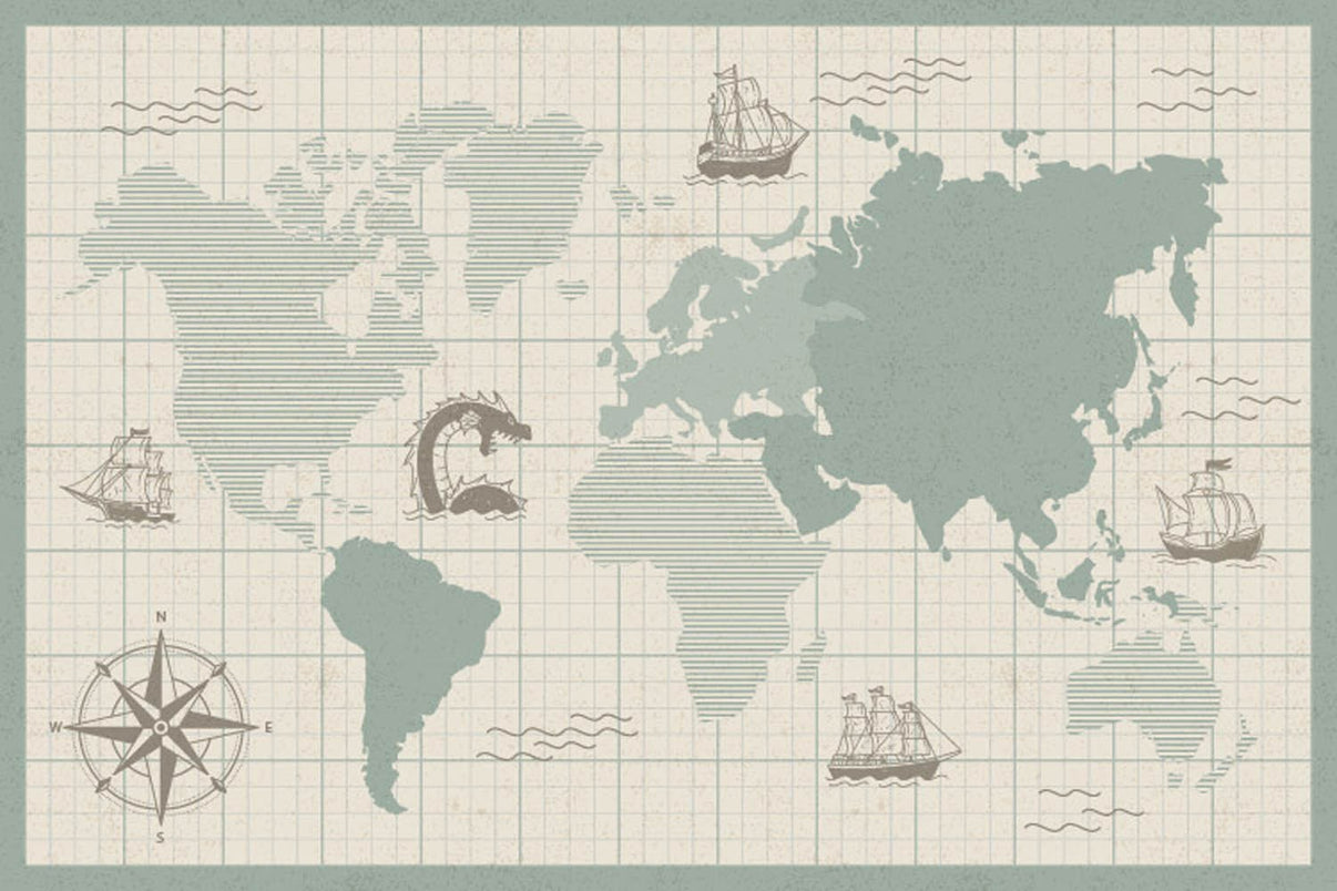 Navigation Sea Kids Map Blue Wallpaper Mural - Decorsmarket – DecorsMarket