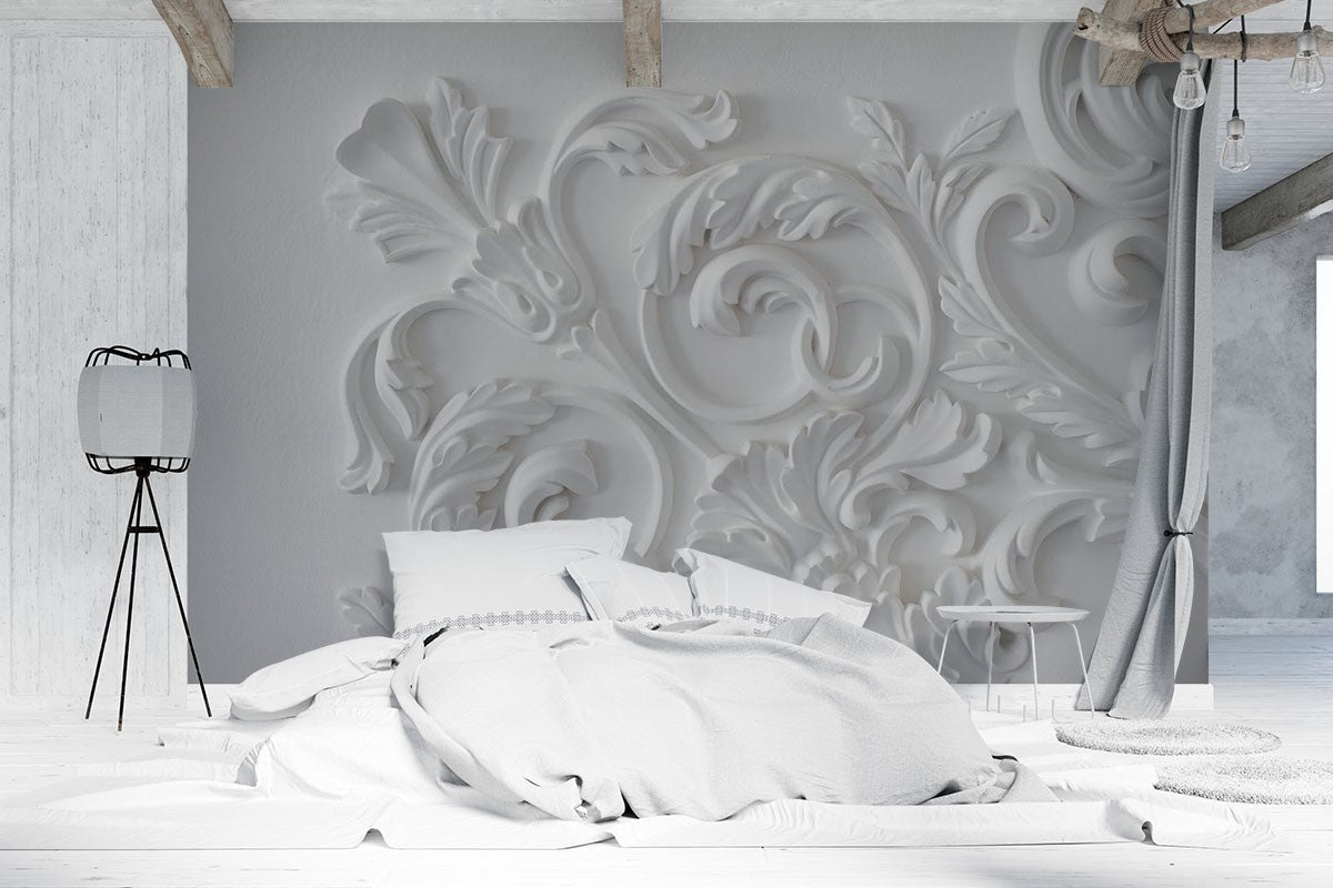 Relif Sculpture Texture Patterns White Wallpaper Mural - Decorsmarket ...