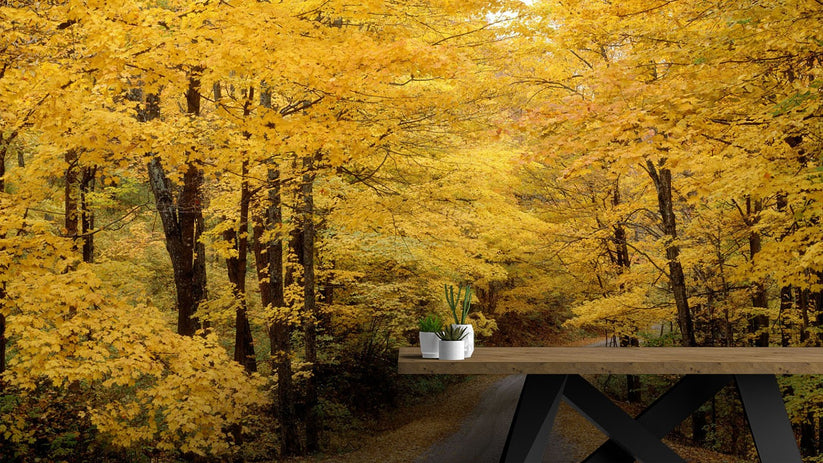 Yellow Leaves Forest Gold Wallpaper Mural - Decorsmarket – DecorsMarket