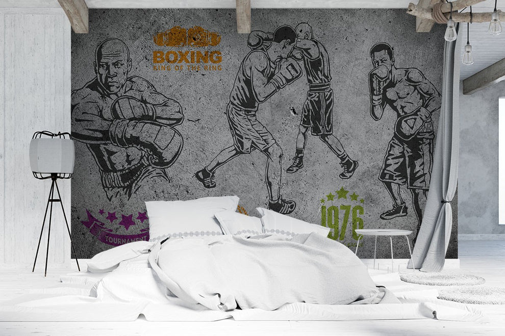 Cement Boxing Graffiti Black And White Wallpaper Mural - Decorsmarket ...